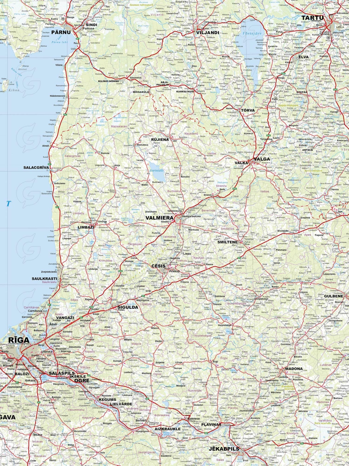 Map of the Baltic States with forests - Regio