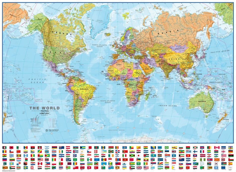 Political World Map, with flags. Maps International - Regio